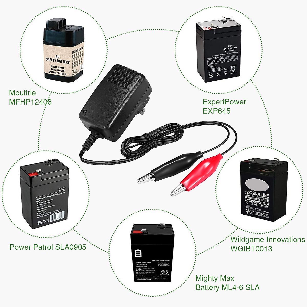 RUSFOL [UL Listed] 6-Volt Battery Charger for Moultrie Battery (Input 100-240V, Output 6V 0.6A)