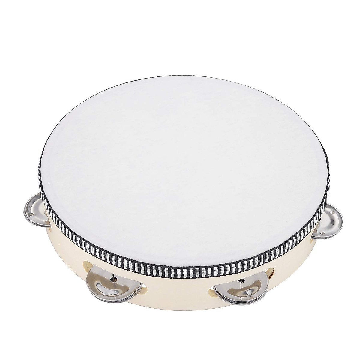 Tambourine for Church 8 inch Hand Held Drum Bell Birch Metal Jingles Percussion Musical Educational Drum Instrument for KTV Party Kids Games by Musfunny (8 inch)