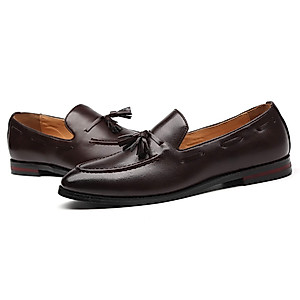 Santimon Mens Fashion Loafers Leather Casual Tassel Slip on Driving Flats Dress Shoes Brown 10 D(M) US