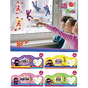 DG-Direct 28 Packs Valentine's Day Cards with Sticky Wall Climbing Men Ninja Toys, Kids Valentine Party Favor, Valentine's Day School Classroom Prizes, Valentine Exchange Gift