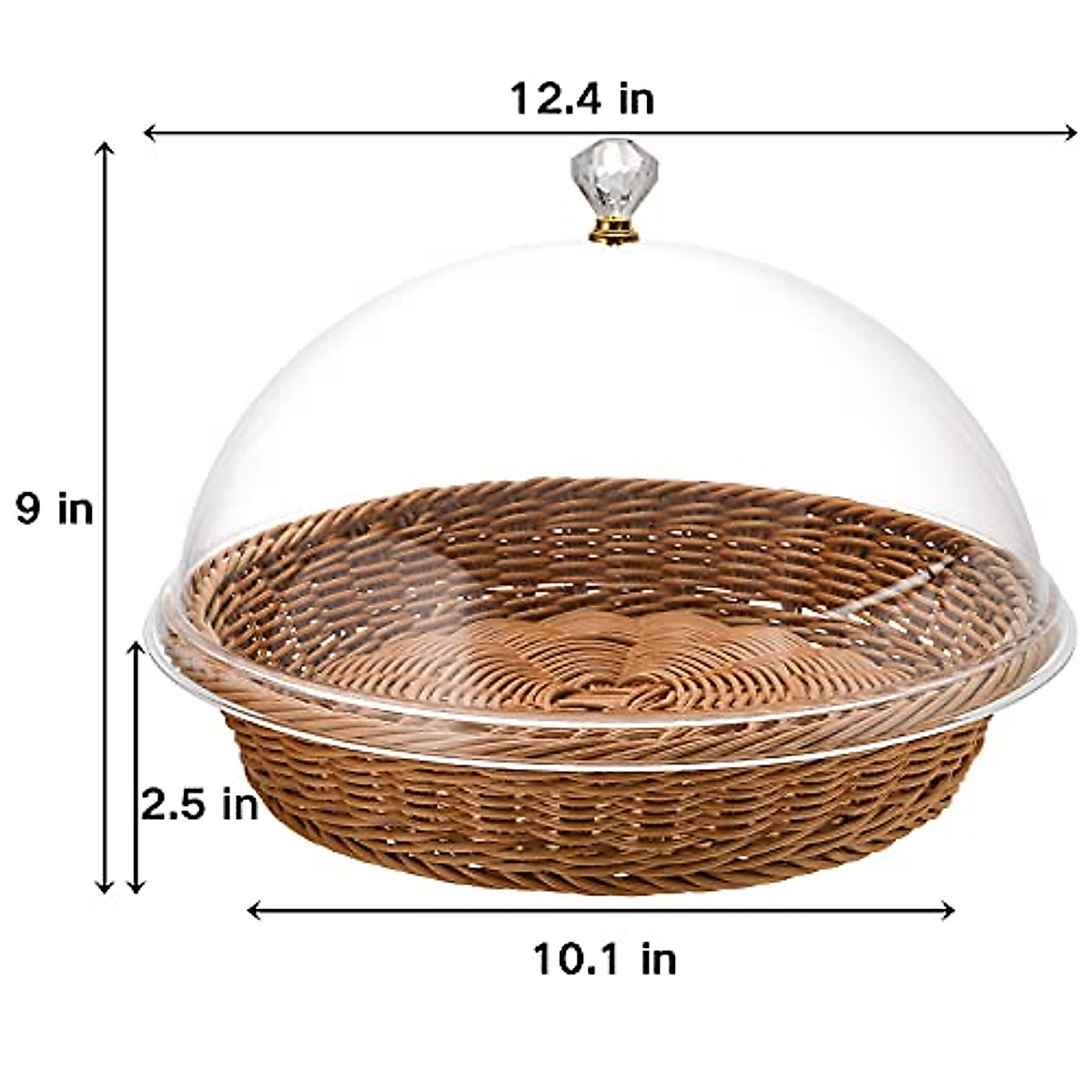 YOUEON Imitation Rattan Bread Basket with Acrylic Dome Cover, 12 Inch Round Woven Fruit Basket Handmade Poly Food Serving Basket for Bread, Snacks, Vegetable, Food