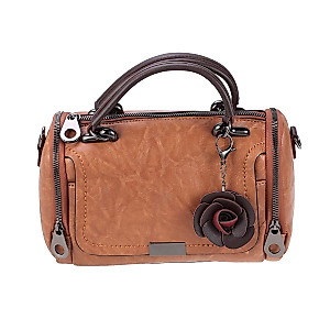 TENDYCOCO Crossbody Bag Barrel Handbag with Flower Pendant for Women (Brown)