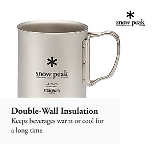 Snow Peak Titanium Double-Wall Mug - Durable & Lightweight Insulated Mug - Camping - 15.2 fl oz - Silver