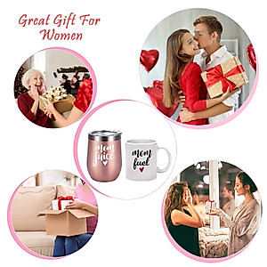 Qtencas Mom Gifts, Mom Juice Mom Fuel Coffee Mug and Wine Tumbler Set, Birthday Christmas Gifts for Mom New Mom Mothers to be Wife Women Mother's Day, Insulated Stainless Steel Wine Tumbler with Lid