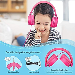 gorsun Kids Headphones, Lightweight Stereo Wired Toddler Headphones, Adjustable Headband Children's Headset for Smartphones Computer Pad Earphones(Pink)
