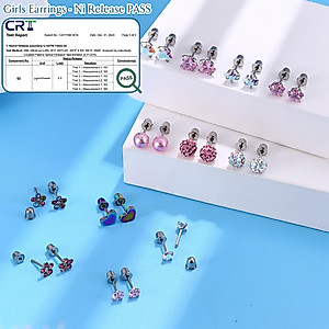 BESTEEL 12 Pairs Hypoallergenic Screw Back Earrings for Girls Women CZ Ball Surgical Stainless Steel Stud Earrings Set Cute Star Flower Screwback Earrings Mix Age: over 3 years old