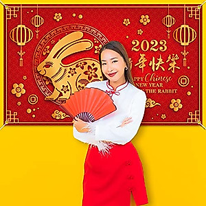Chinese New Year Backdrop Decorations 2023 - Year of The Rabbit - Spring Festival Banner Party Supplies Ornaments