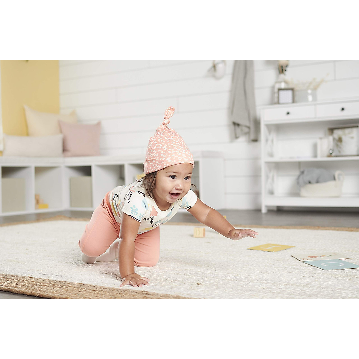 Grow by Gerber Baby Girls 5-Pack Short-Sleeve Onesies Bodysuits, Orange/Yellow/Green/Ivory, 0-3 Months