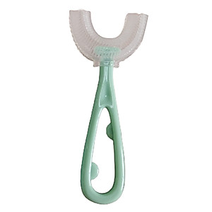 Electric Toothbrush with U-Shaped Toothbrush, Whitening Massage Toothbrush, Baby Toothbrush Food Grade Labor-saving Silicone U-shaped Manual Infant Toothbrush Baby Supplies- Green Small Circle