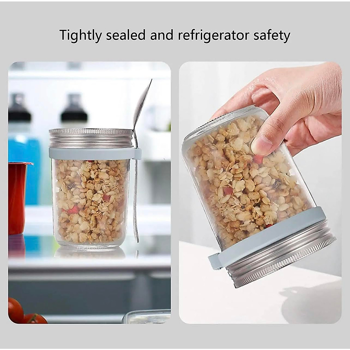 Overnight oatmeal jars - Overnight Oats Containers with Lids - Glass Jars for Overnight Oats - Set Of 2 - Jars with Lids - Mason Jars For Overnight Oats - Glass Jar With Lid And Spoon - Jars To Go