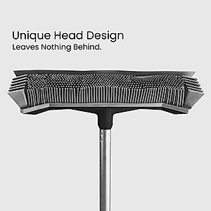 Roamwild Multi-Cleaner Rubber Pull Broom & Dustpan Combo Set with Unique Corner Clearing Fins for Cleaning Up Wet & Dry Mess Pet Hair Fur Removal for Hard Floors and Carpets (Black & Gray)