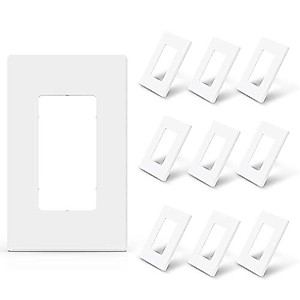 ELEGRP Matte White 1-Gang Screwless Decorative Wall Plates, Standard Size Unbreakable Thermoplastic Faceplate Cover for Decorator Receptacle Outlet Switch, UL Listed (10 Pack)