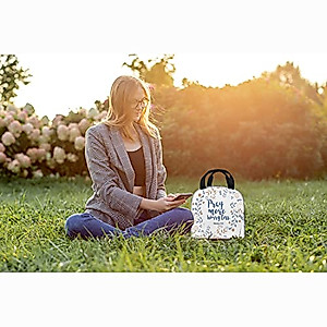 Zoczos Pray More Worry Less Lunch Box Floral Wreath Bible Quote Christian Verse Faith Style Adult Lunch Box for Work Picnic Sports Travel