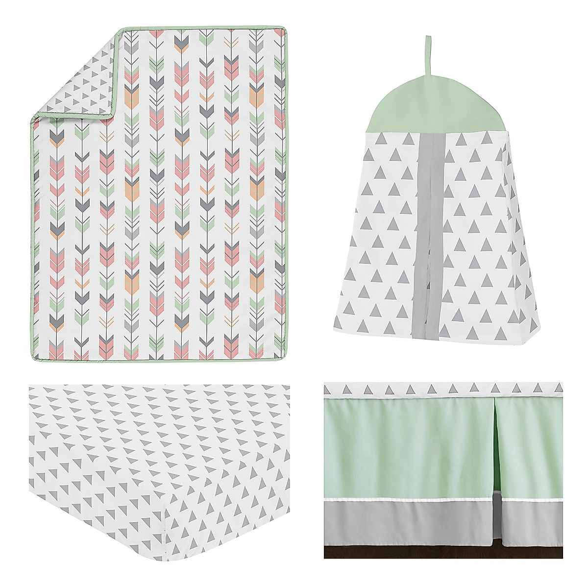 Grey, Coral and Mint Woodland Arrow 4 Piece Girls Crib Bed Bedding Set