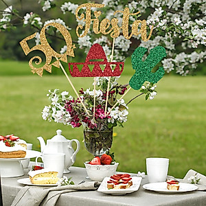 Fiesta 50th Centerpiece Sticks,Happy 50th Birthday Anniversary Decorations,Taco Bout Fifty Sign/Mexican 50th Birthday Party Decorations 12 Pieces Gold Green Red