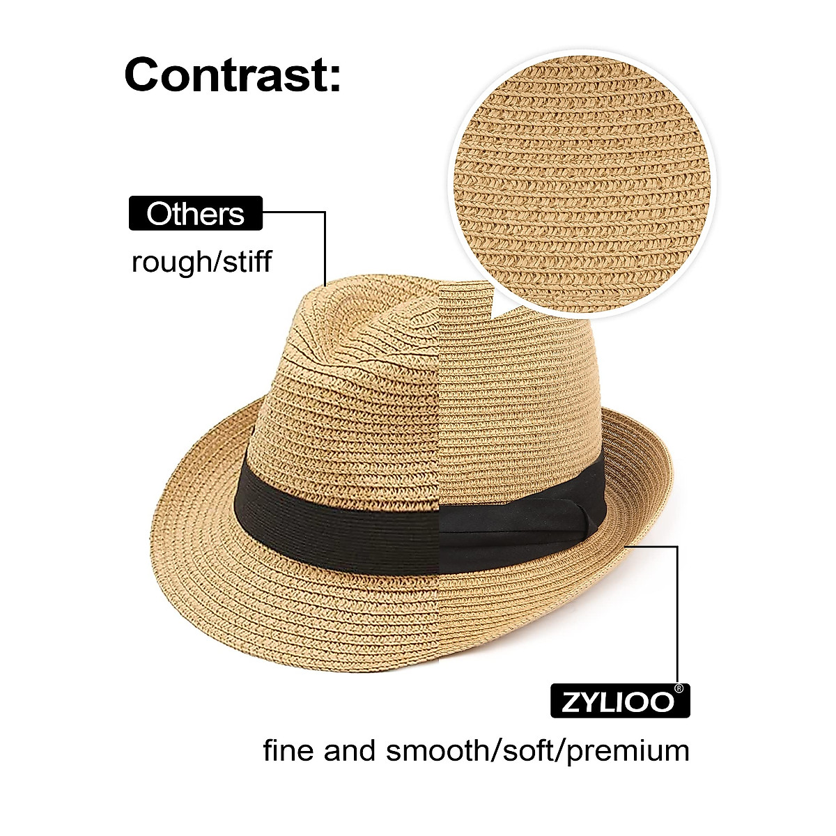 Zylioo Small Straw Fedora Hats,Short Brim Panama Hats for Petite Heads,Little Beach Sun Trilby Hat