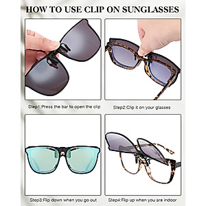 Frienda 3 Pair Oversize Polarized Clip-on Sunglasses Large Anti-glare TR90 Frame Flip up Driving Glasses for Women Men (Green, Dark Green, Brown)