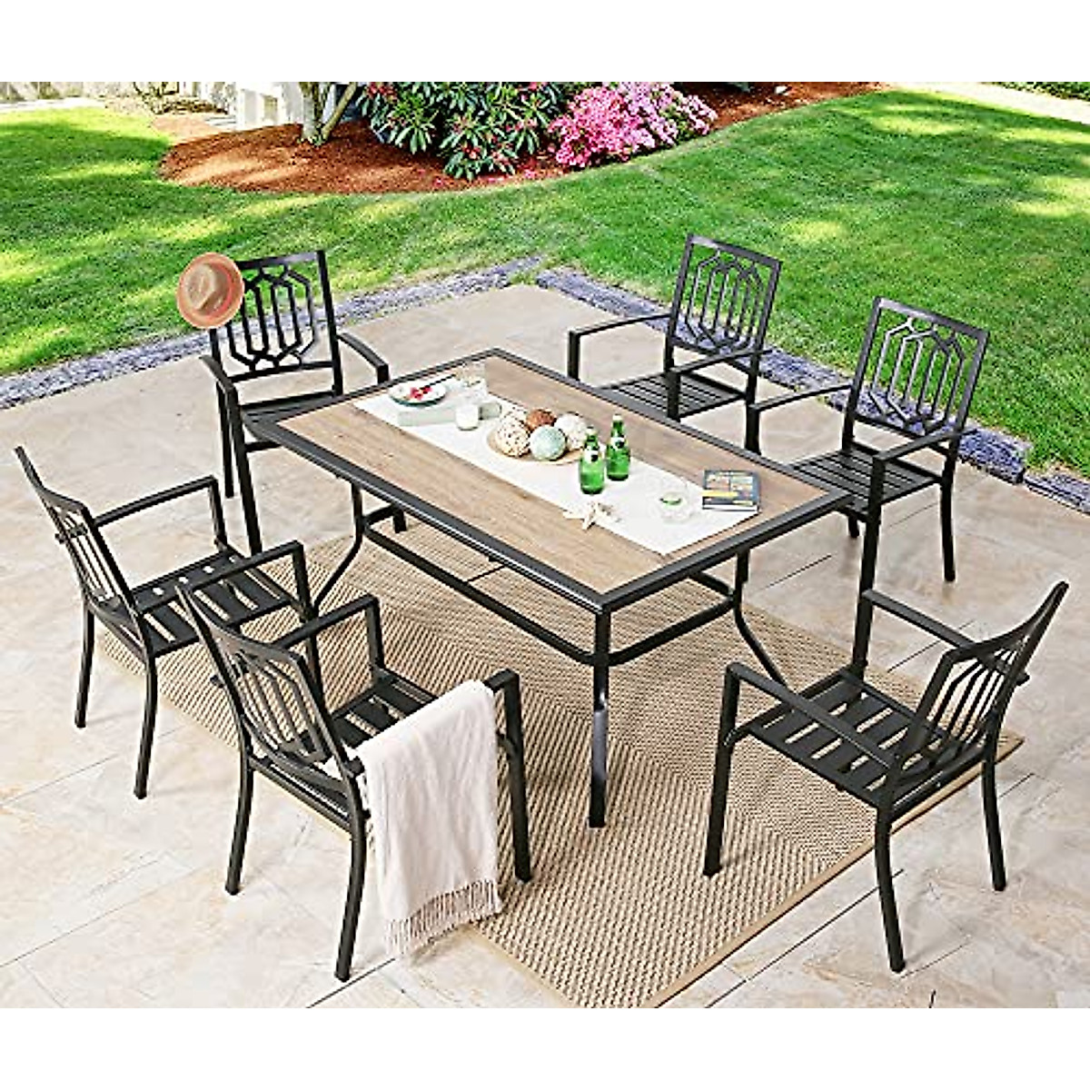 Ulax Furniture Outdoor Dining Chairs Patio Stacking Arm Chairs with Heavy-Duty Metal Frame for Backyard, Balcony, Garden, Porch. Set of 4