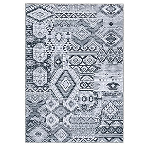 CAREMEE Machine Washable Area Rug 3x5 Tribal Entryway Mat Vintage Distressed Rug Indoor Low Pile Thin Rug Cozy Non Slip Foldable Area Rug for Living Room Bedroom Dining Room Grey