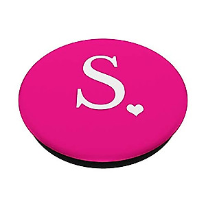 White Initial Letter S heart Monogram on Hot Pink PopSockets PopGrip: Swappable Grip for Phones & Tablets