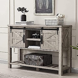 OKD Farmhouse Console Entryway Table with Sliding Barn Doors, Rustic Entry Sofa Tables Buffet Sideboard for Hallway, Foyer, Couch, Entrance, Living Room, Dining, Kitchen, 46 Inch, Light Rustic Oak