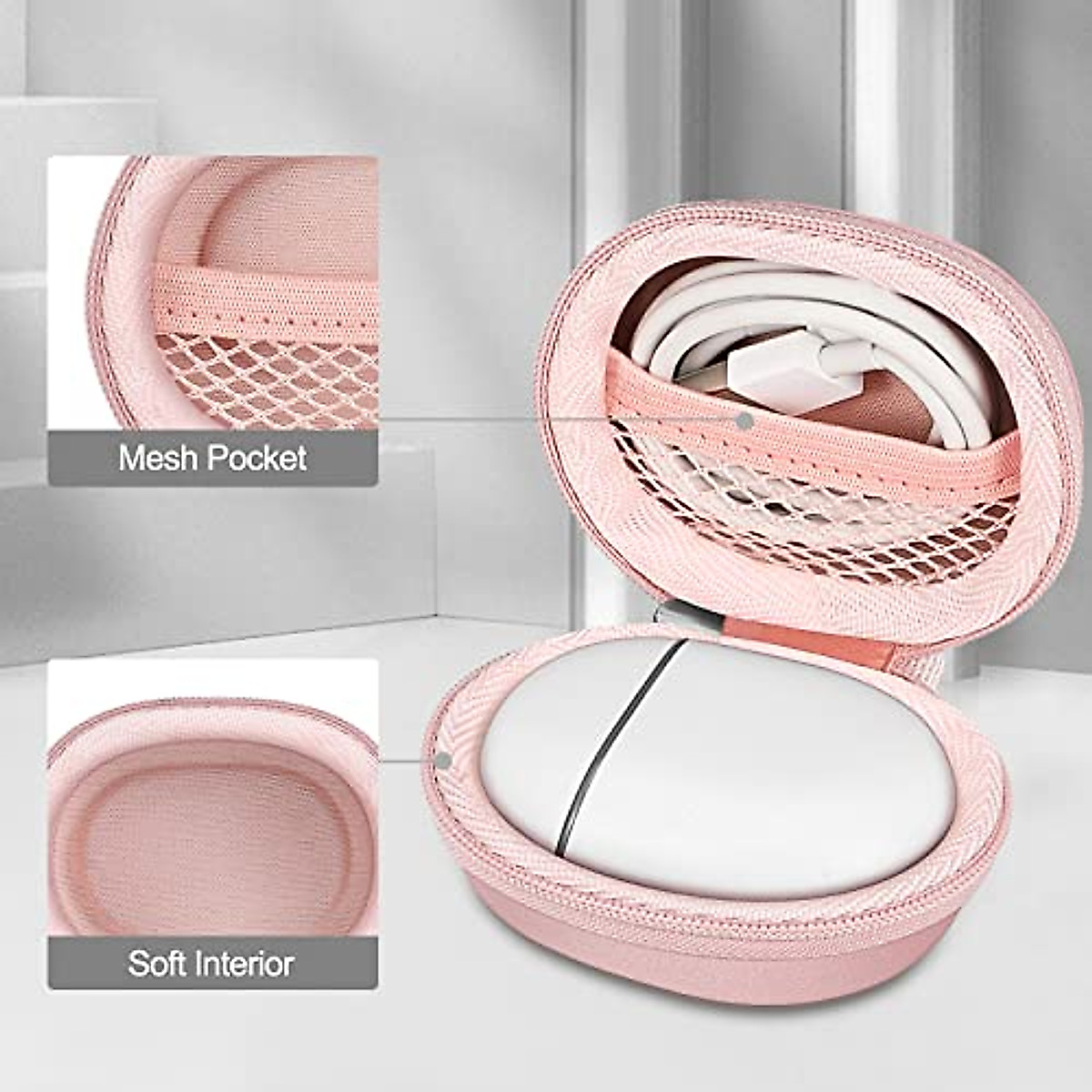 Fintie Carrying Case for Google Pixel Buds Pro 2 / Pro/A-Series/Buds 2 - Protective Hard EVA Shockproof Storage Portable Travel Cover Bag with Carabiner, Rose Gold