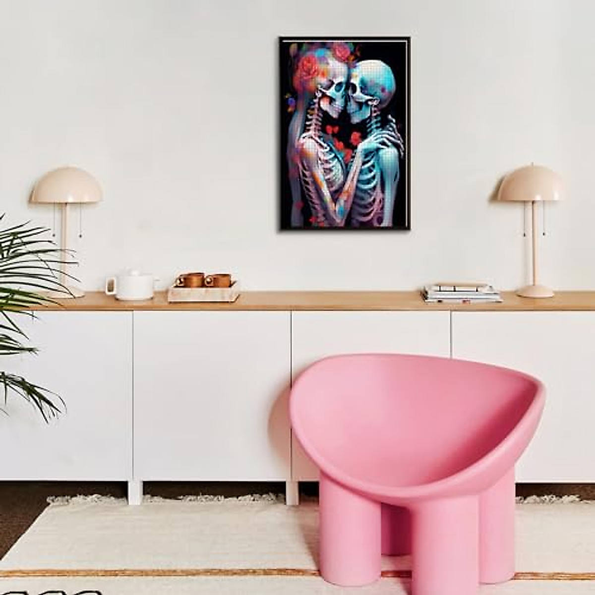 YEEWArt Day of The Dead Diamond Art Painting Kits for Adults Skeleton Couple Kissing Full Drill Diamond Dots Art for Beginners Round 5D Paint with Diamonds Pictures Gem Art Painting Kits 20x24inch