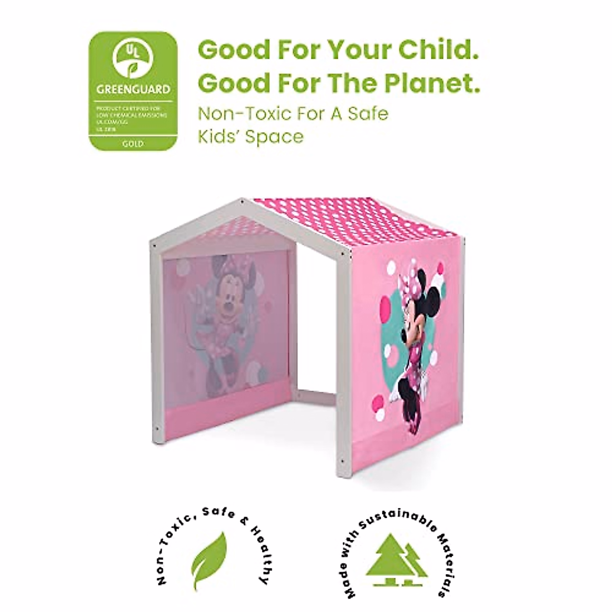 Disney Minnie Mouse Indoor Playhouse with Fabric Tent for Boys and Girls by Delta Children, Great Sleep or Play Area for Kids - Fits Toddler Bed - Greenguard Gold Certified