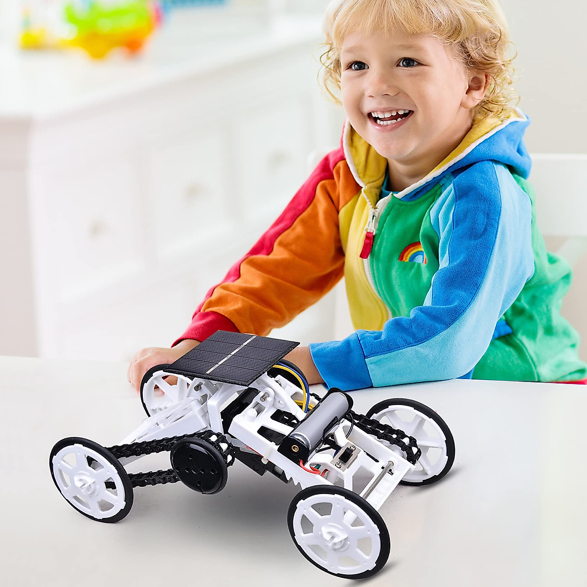 STEM Toy 4WD Car DIY Climbing Vehicle Motor Car Educational Solar Powered Car Engineering Car for Kids&Teens, Science Building Toys, Gifts Toys for 6-12 Year Old Boys Girls