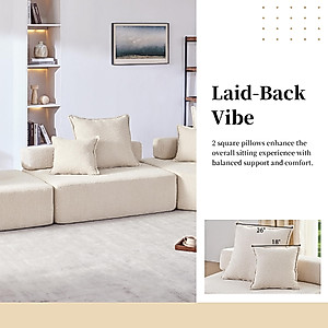 Tmsan 151.5" Oversized Modular Sectional Sofa, Modern Curved Boucle Cloud Couch Large Sleeper Lounge Sofa, Convertible Floor Clouch Set with 6 Pillows for Living Room Apartment Office