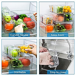 BEWAVE Fridge Organizer, 7 Pack Stackable Refrigerator Organizer Bins with Lid, Clear Containers, BPA-Free Plastic Food Storage for Food, Drinks, Fruits, Vegetable