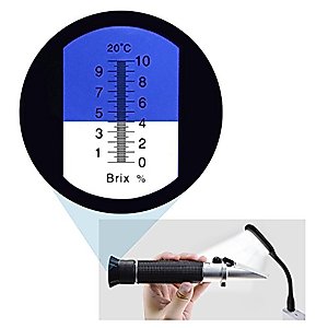 0-10% Brix Refractometer for Testing Sugar Content Maple sap Syrup, Low-Concentrated Sugar Solutions, Tea, Portable Hand Held Sugar Content Measurement with ATC Function and LED Light, pipettes