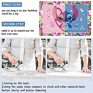 Stitch and Angel Gender Reveal Party Banner,Stitch and Angel Backdrop 7x5 Baby Shower Background Gender Reveal Stitch or Angel Themed Backdrops for Party Supplies Blue or Pink Stitch Background