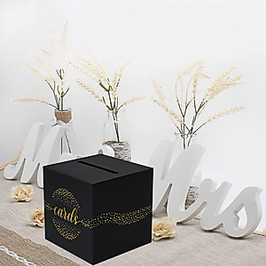 QIKSION Black Card Box with Gold Foil Design, Gift Cards Receiving Box for Birthdays Party, Bridal & Baby Showers, Wedding Receptions, Graduations, Retirements, Anniversaries