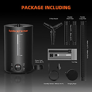 Spider Farmer 3-in-1 6L Humidifier Indoor with Timer & Hose Cool Mist Ultrasonic Humidifiers Large Room with Temperature & Humidity Probe for Plant Mushroom Greenhouse Bedroom Grow Tent Top Fill Black