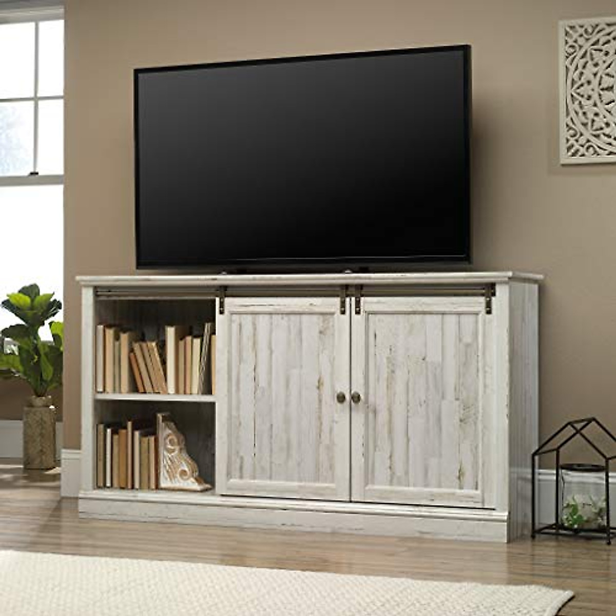 Sauder Barrister Lane Credenza, for TVs up to 60", White Plank finish
