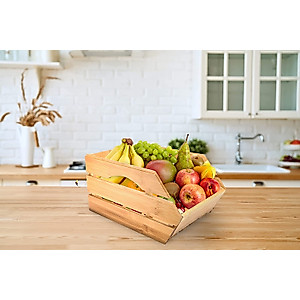 ROYALHOUSE Bamboo Fruit Basket, Stackable Basket, Fruit & Vegetable Storage For Kitchen Countertop, Bamboo Fruit Bowl, Tabletop Fruit Serving Bowl (Pack of 2)