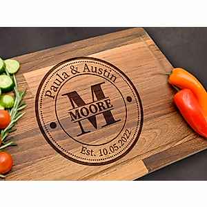 Personalized Cutting Board, Perfect Gifts for Couples or Parents, Customizable Christmas Gifts, Wedding, Anniversary, House Warming Gift Idea, Wooden Kitchen Decor New Homeowners (Bamboo, Medium)