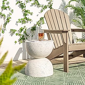 glitzhome Modern Decorative Garden Stool Heavy Duty Patio Sturdy Faux Terrazzo Garden Stool Side Table Plant Table for Indoor Covered Outdoor, 17.75”H, White