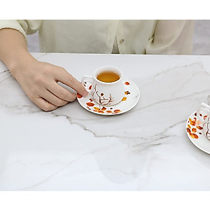 GuangYang 12 Pieces Fine Porcelain Espresso Cups and Saucers-,set of 6,2.5 oz,One Shot Espresso Cup for 6 Person,Antumn Leaves Parttern