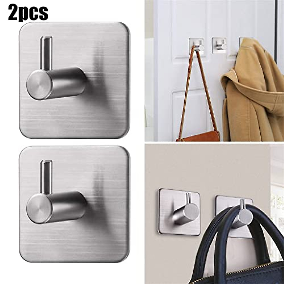 WODMB 2pcs Self Adhesive Hooks Home Wall Door Storage Holder Bathroom Kitchen Clothes Hanging Bag Key Holder Towel Racks