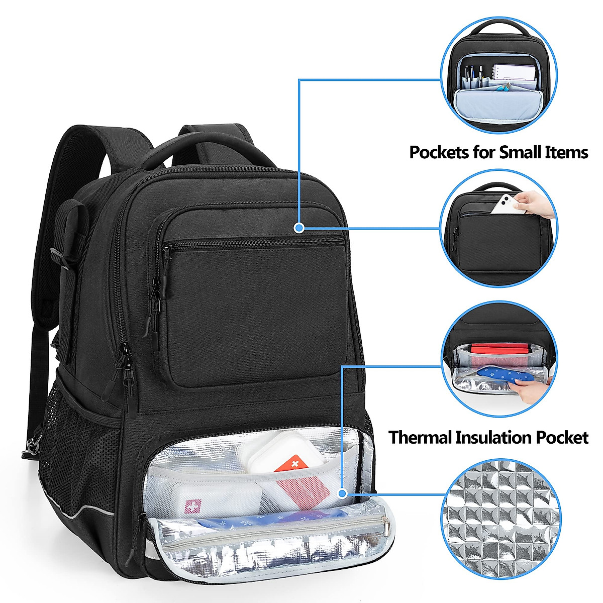 samdew Wheelchair Backpack, Wheelchair Bag for Back of Chair, Wheelchair Bag to Hang on Back with Thermal Insulation Pocket, Electric Wheelchair Accessories Storage for Adults & Seniors, Bag only