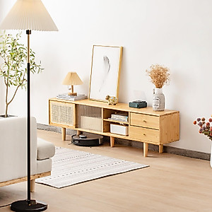 Tiita Rattan TV Stand for 55 60 Inch TV, Bamboo TV Cabinet with 2 Drawers, Boho Entertainment Center with Adjustable Shelf, Mid Century Modern Media Console for Bedroom, Living Room, Study