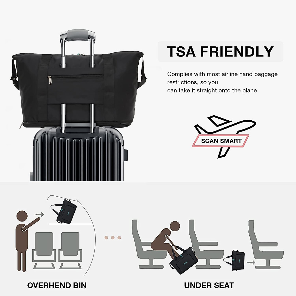 Foldable Travel Duffel Bag Portable Luggage Bag Large Capacity Lightweight Oxford Fabric Waterproof for Travel Work Errandable Weekend Stadium Gym Men and Women (Black)