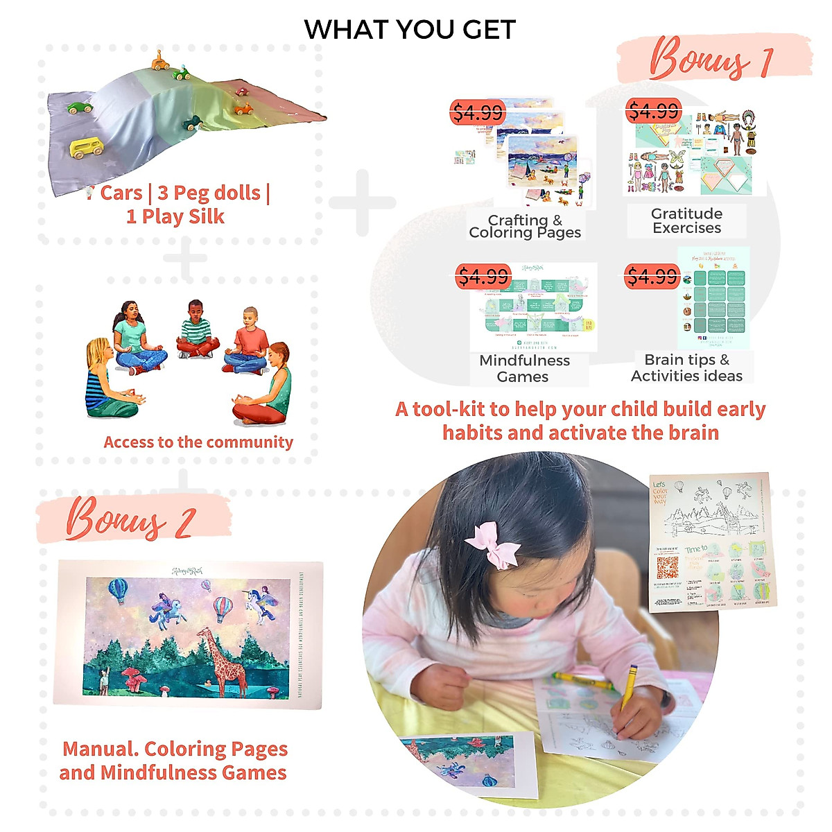 Avery & Ruth Waldorf Toys Rainbow Car Set - 70” x 35” Silk Scarf for kids to play- 7 Handmade Wooden Car - 3 Peg Dolls - Montessori Rainbow Toy - 100% Silk