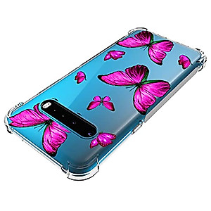 Yerebel Case for LG V60 ThinQ 5G Case/LG V60/LM-V600 Cute Case, Clear Flexible Bumper TPU Soft Rubber Silicone Cover Phone Case for LG V60 ThinQ (Rose Butterfly)
