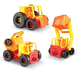 Learning Resources 1-2-3 Build It! Construction Crew Toy, Bulldozer, Digger, Dump Truck, STEM, Imaginative Play, 16 Pieces, Ages 2+