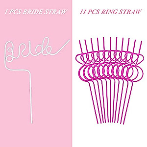 Fibye 12 Pcs Reusable Bachelorette Party Decorations Straws Set: 1 White Large Bride Straw & 11 Pink Diamond Ring Straws; Bridal Shower Engagement Wedding Party Supplies; Bride Gifts, 12.6''