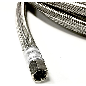 Shark Industrial 25 FT Stainless Steel Braided Ice Maker Hose with 1/4" Comp by 1/4" Comp Connection