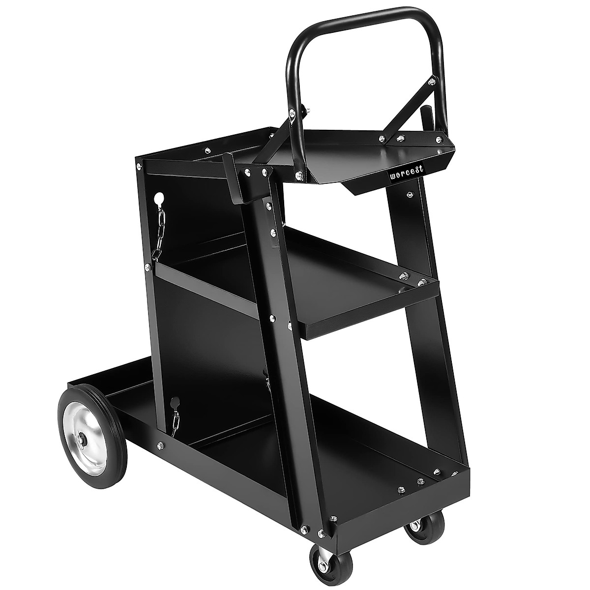 3-Tier Welding Cart Plasma Cutter, Steel Constructed and Black Powder Coat Finished Welding Table, Heavy Duty Welding Carts for Mig Welder